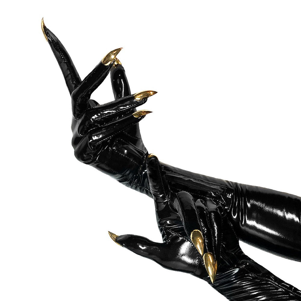 PATENT OPERA NAIL GLOVES – MAJESTY BLACK